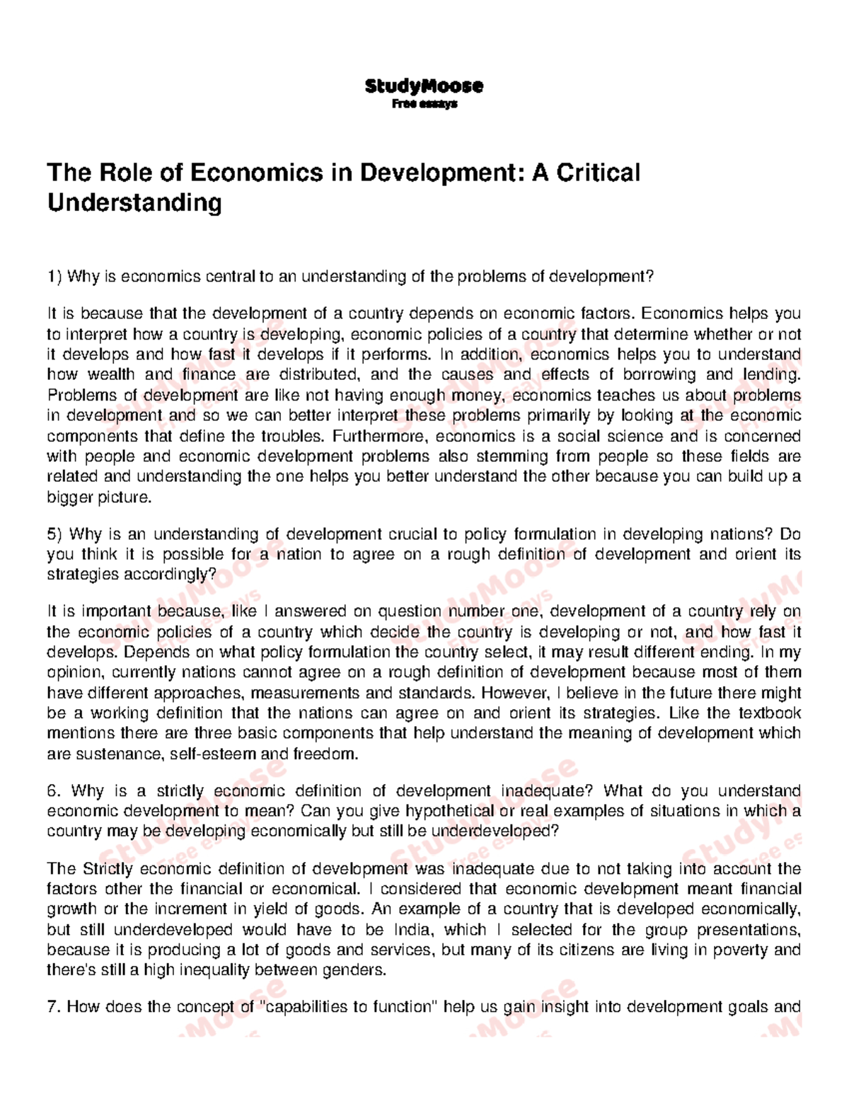 The Role of Economics in Development A Critical Understanding ...