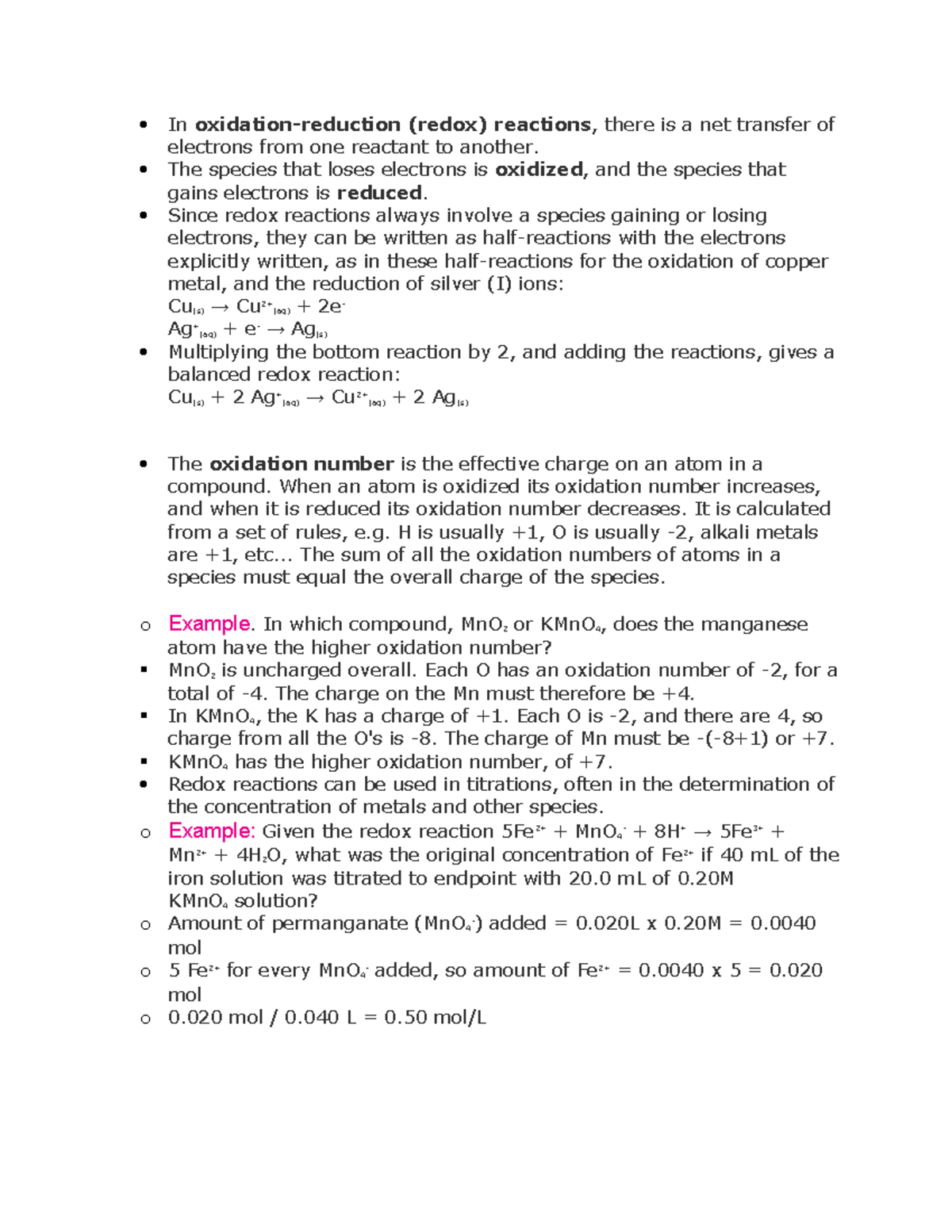 Topic 12 - Class Notes - In oxidation-reduction (redox) reactions ...