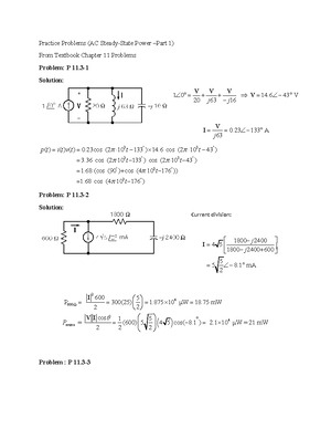 Practice Problems (AC Steady State-part 1) - Practice Problems (AC Steady 1) From Textbook ...