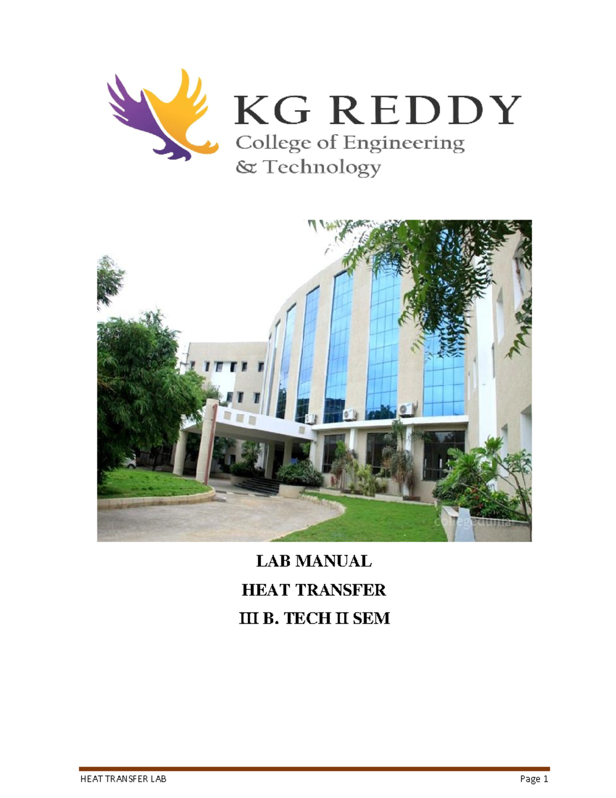 Heat Transfer Lab Manual - LAB MANUAL HEAT TRANSFER III B. TECH II SEM ...
