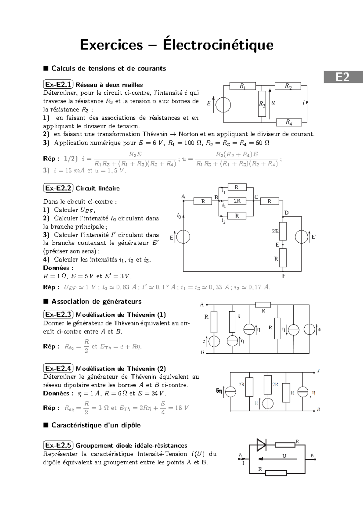Elec-Exos 2009-2010 - Examen corrigé Électricité - Exercices – ́Electrocin ́etique Calculs de ...