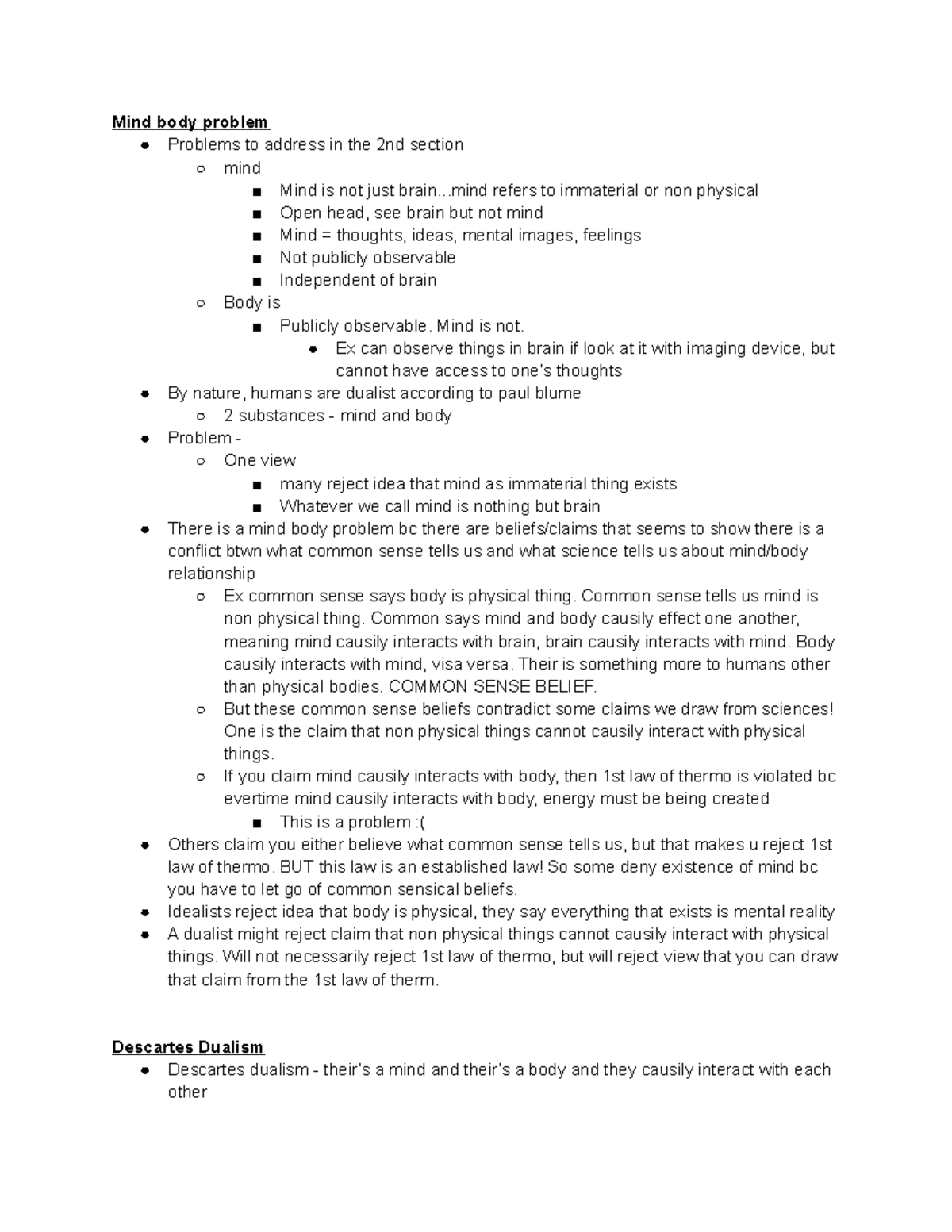 Phil unit 2 - Lecture notes Unit 2 - Mind body problem Problems to ...