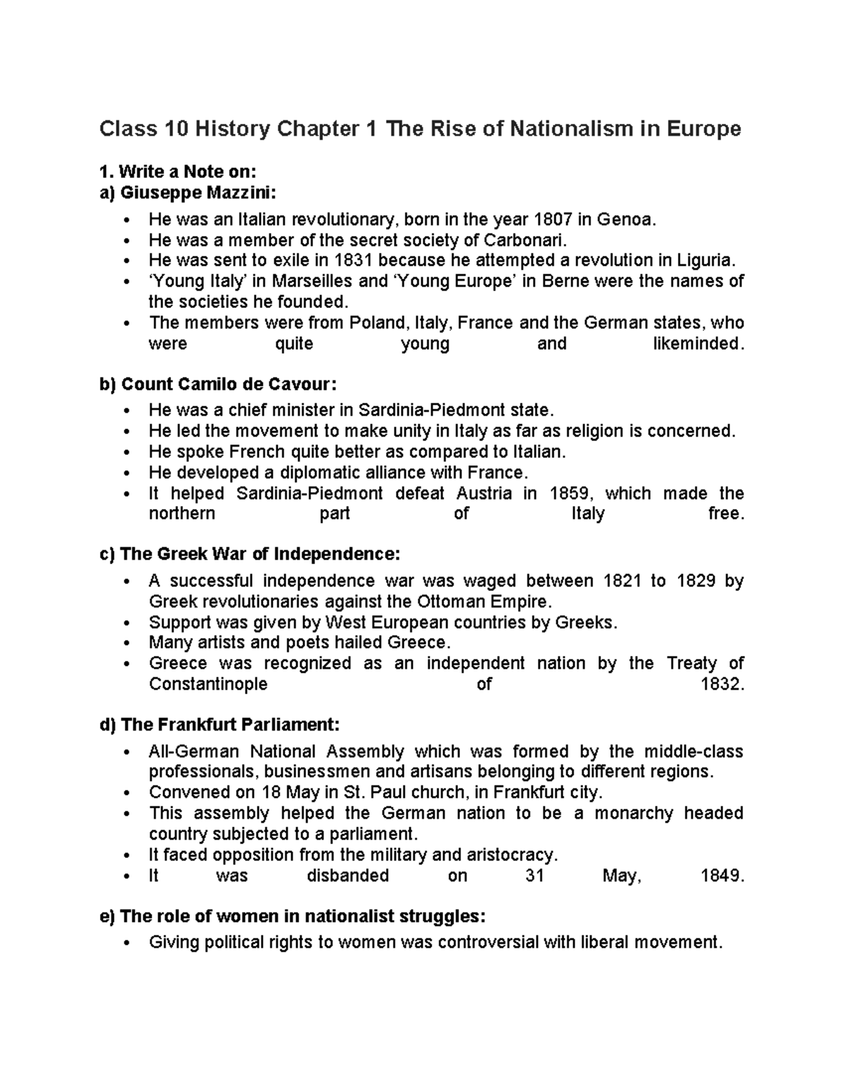 Class 10 History Chapter 1 The Rise of Nationalism in Europe - Write a ...