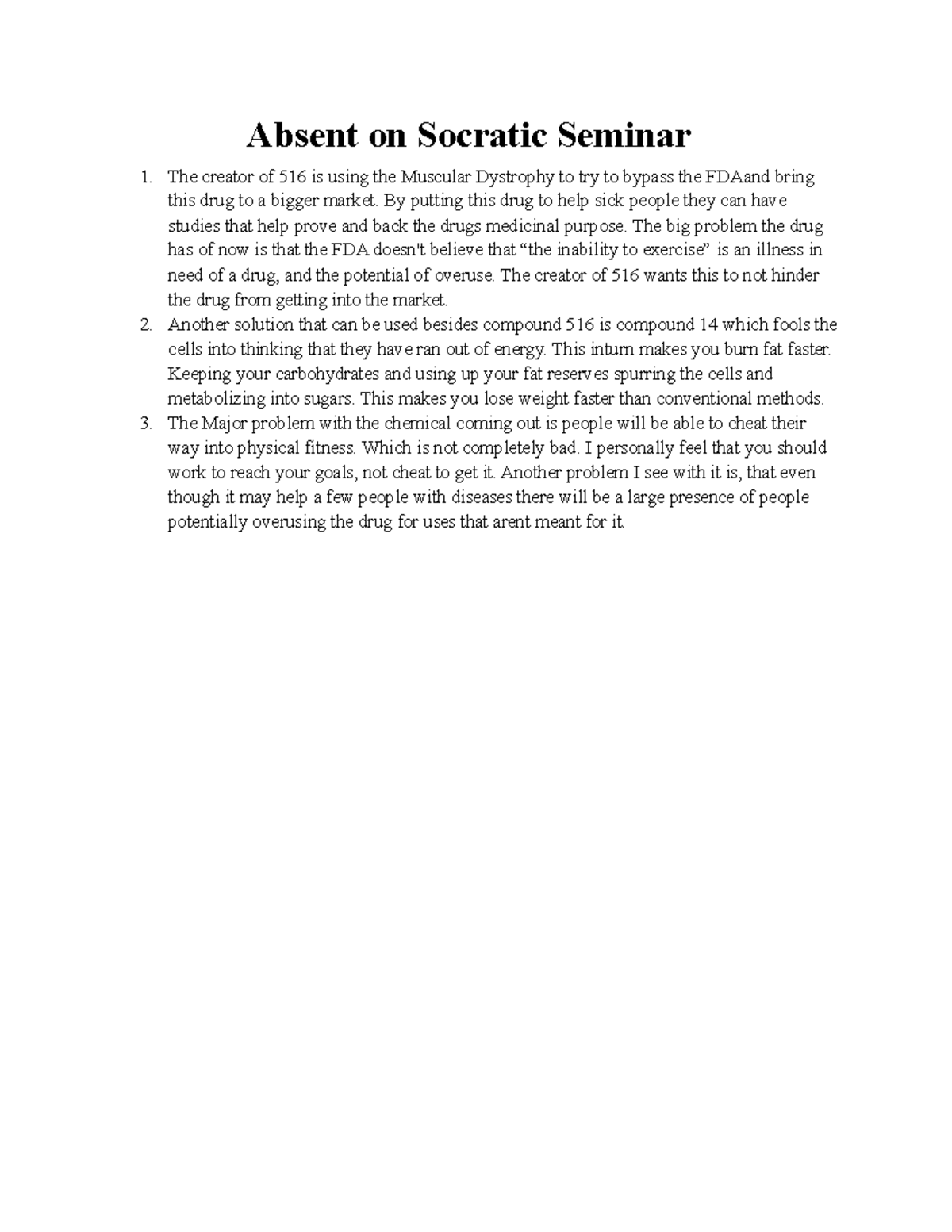 Untitled document - notes - Absent on Socratic Seminar The creator of ...