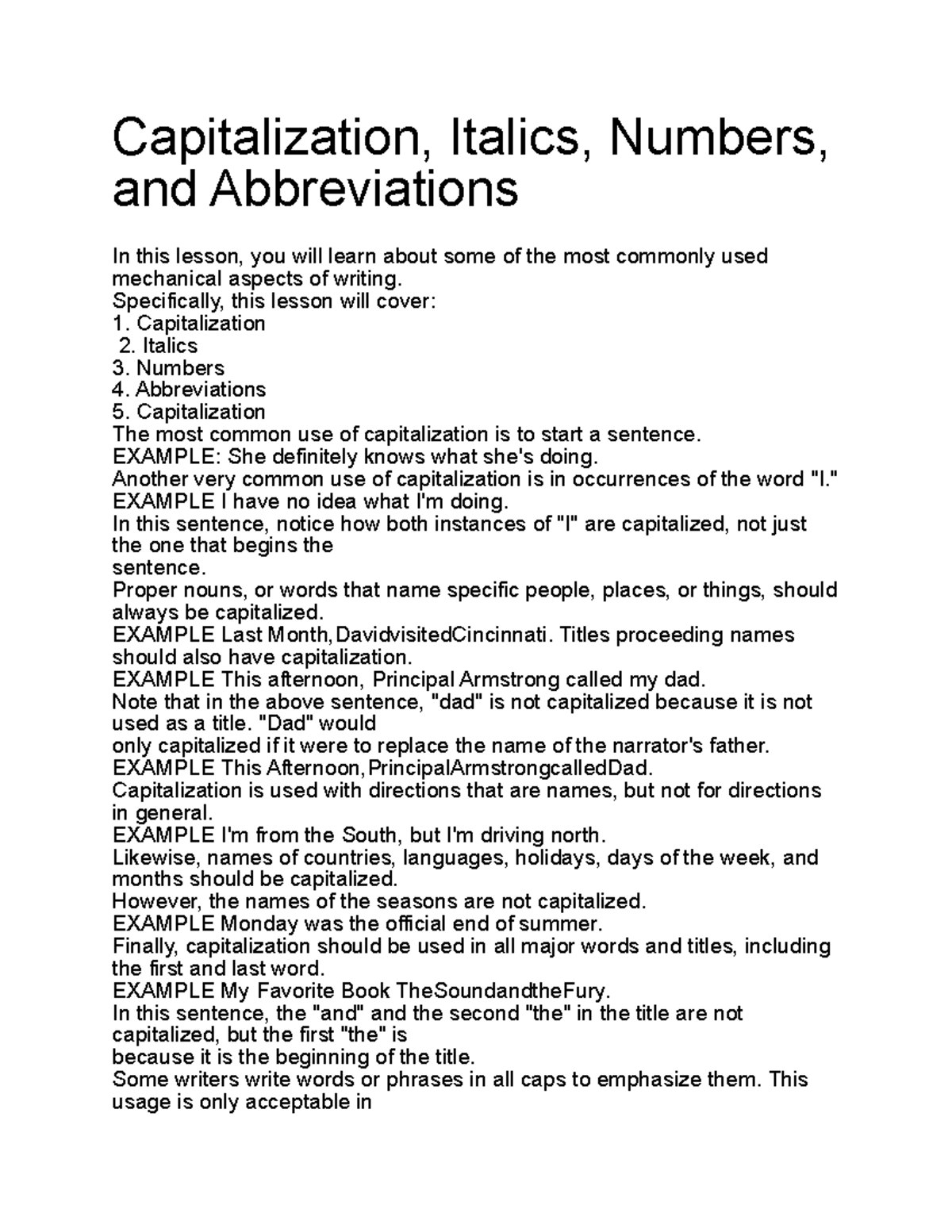 Capitalization, Italics, Numbers, and Abbreviations - Specifically ...