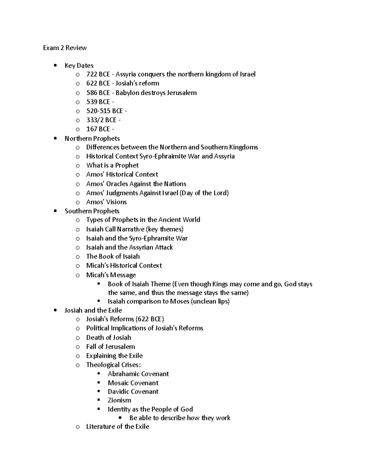 2018 1024 CS Exam 2 - Review notes over Exam 2. Professor Werse. - Exam ...