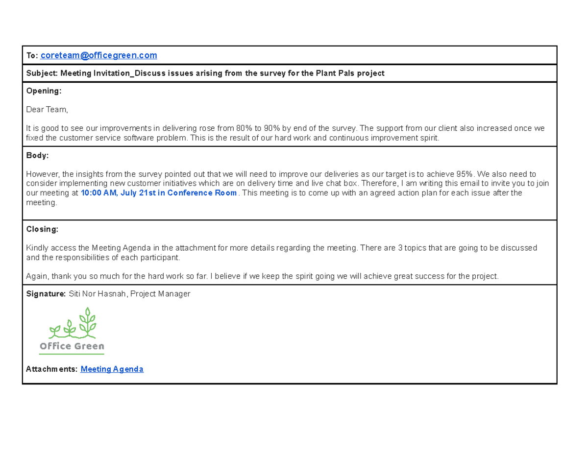Activity Invitation email - To: coreteam@officegreen Subject: Meeting ...