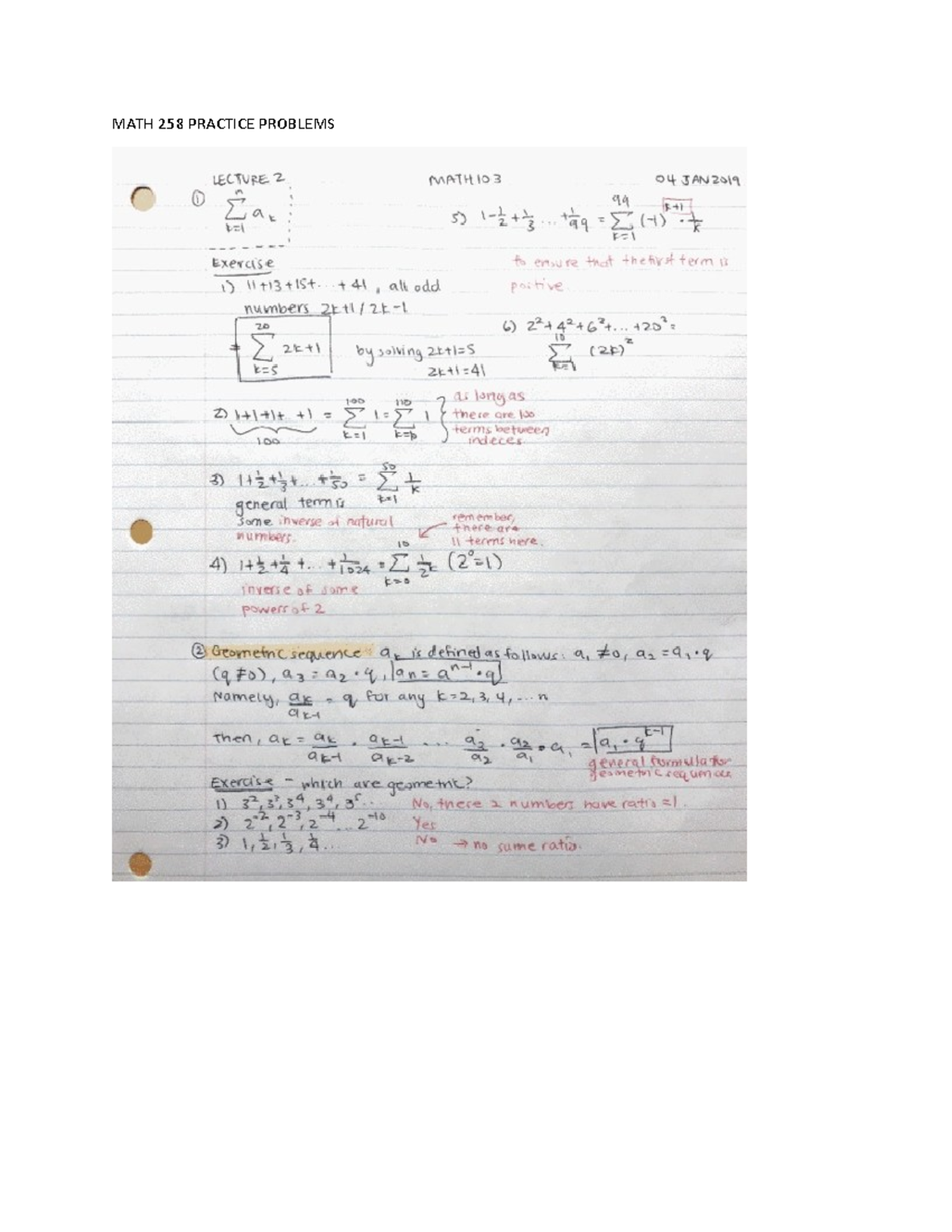 MATH 258 Practice Problems - MATH 111 - MATH 258 PRACTICE PROBLEMS ...