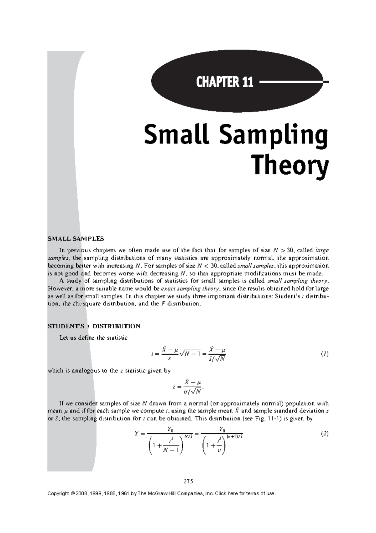 Btechcse 401 15 2911124234 - 275 Small Sampling Theory SMALL SAMPLES In ...