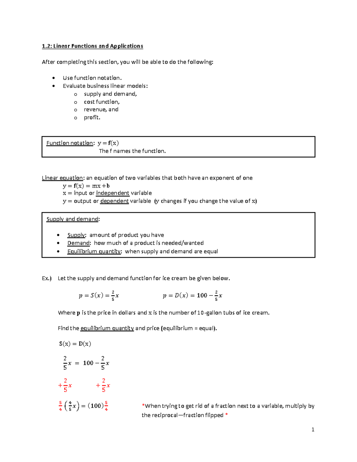 Linear Functions Lecture Notes By Teacher 1 Linear Functions And 0214