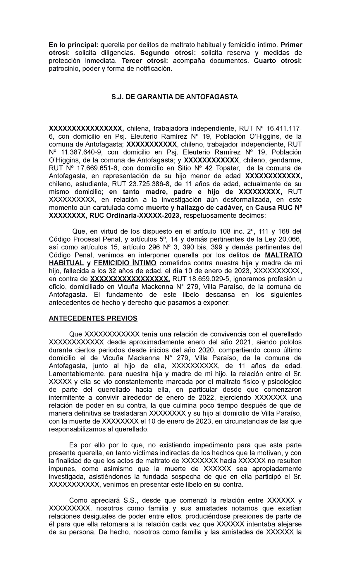 Modelo de Querella - querrella - En lo principal: querella por delitos ...