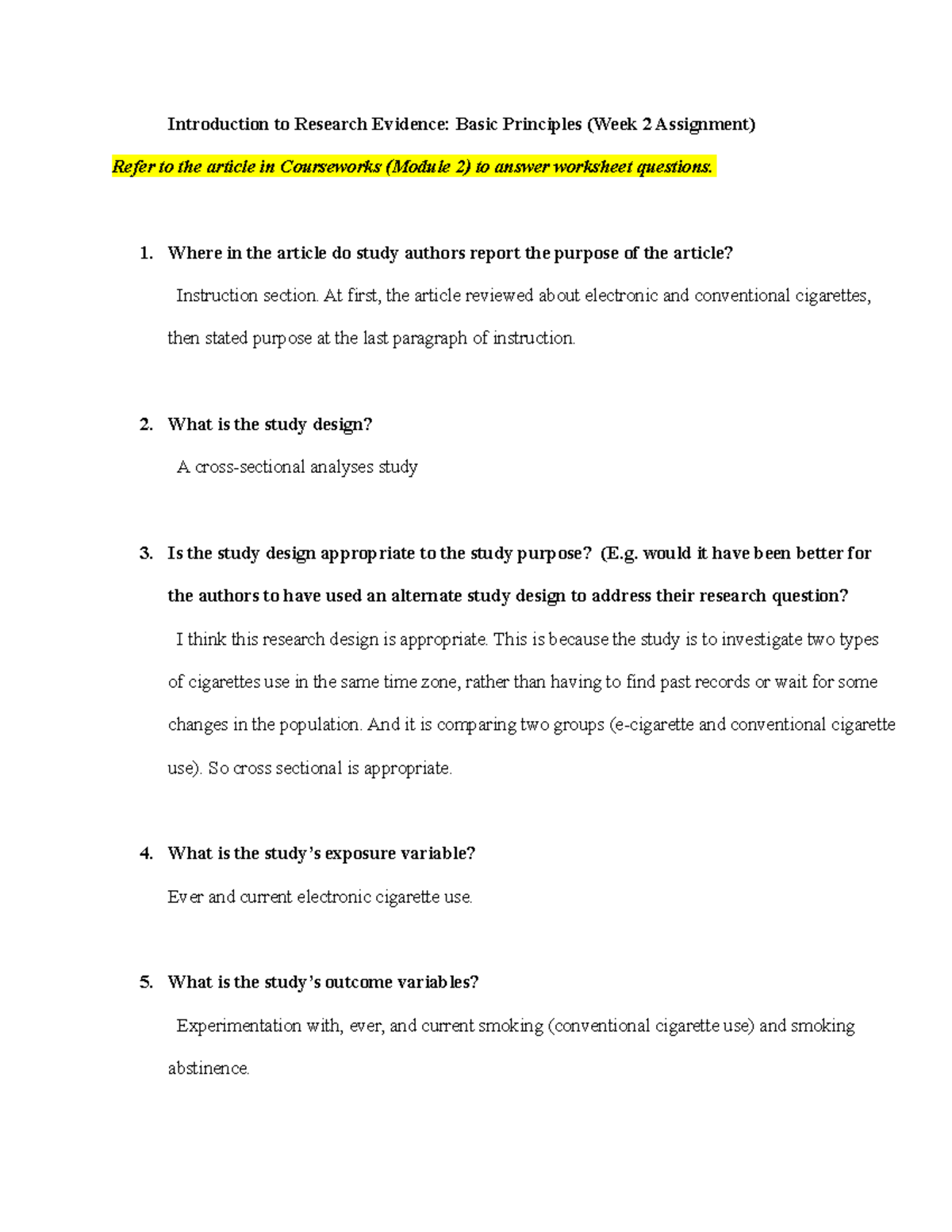 Basic Principles assignment - Introduction to Research Evidence: Basic ...