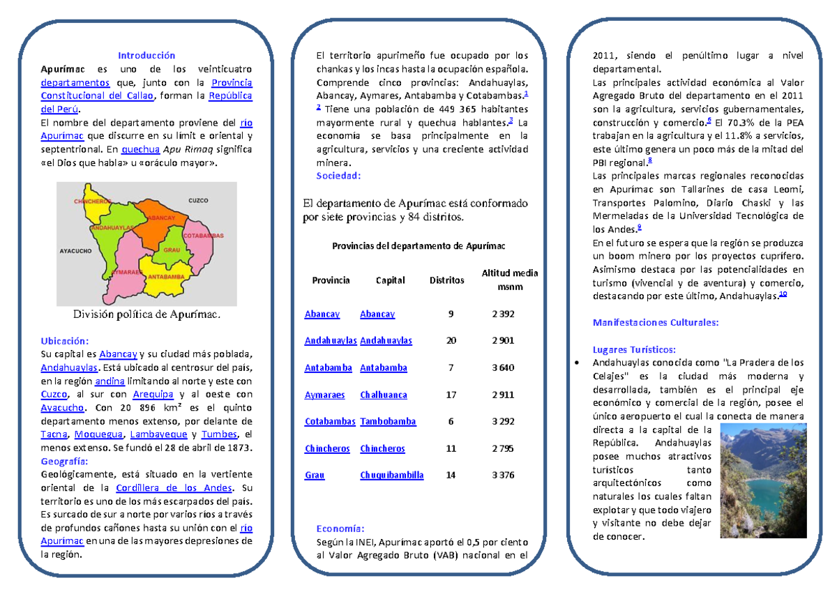 391549876-Triptico-Apurimac - ∫ IntroducciÛn ApurÌmac es uno de los ...