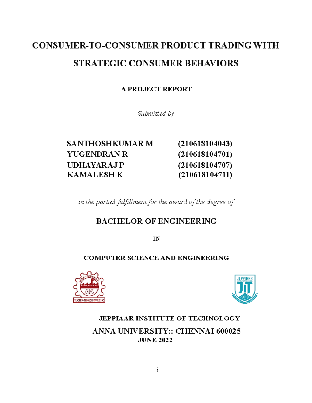 Project Report summary - CONSUMER-TO-CONSUMER PRODUCT TRADING WITH ...