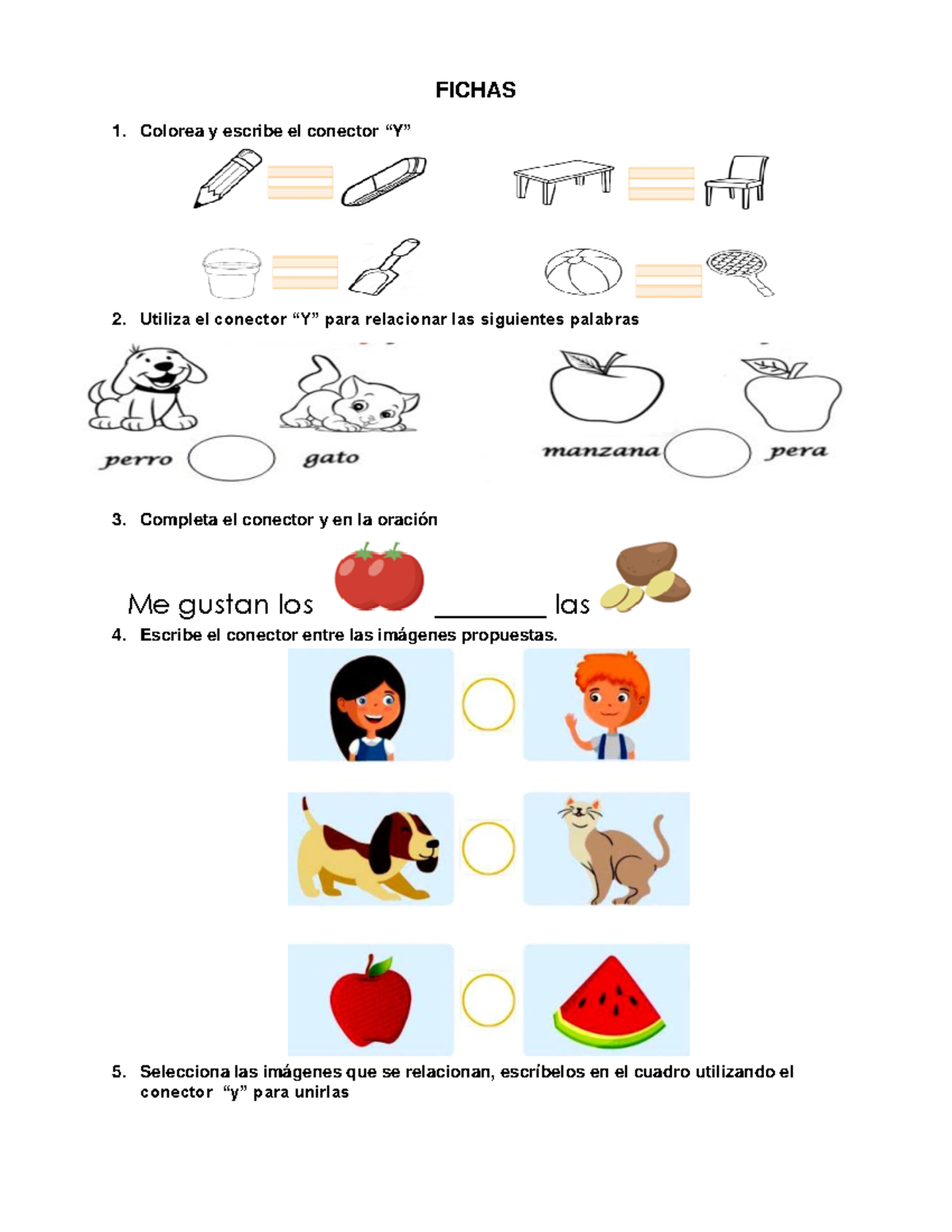 Fichas DE Conector Yyyyyyy - FICHAS 1. Colorea y escribe el conector “Y ...
