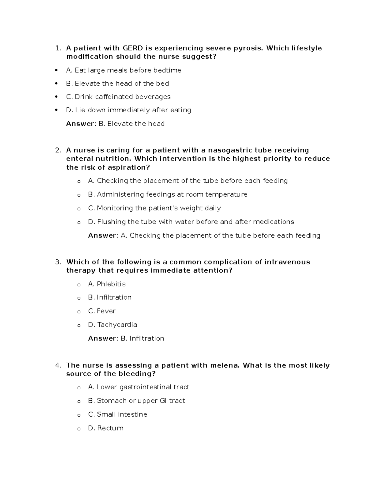 Practice questions exam 4 - 1. A patient with GERD is experiencing ...