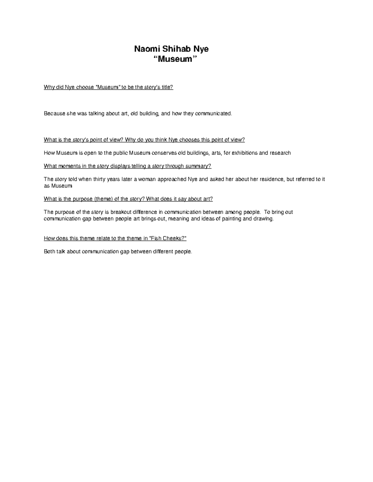 Naomi Shihab Nye - note - Naomi Shihab Nye “Museum” Why did Nye choose ...