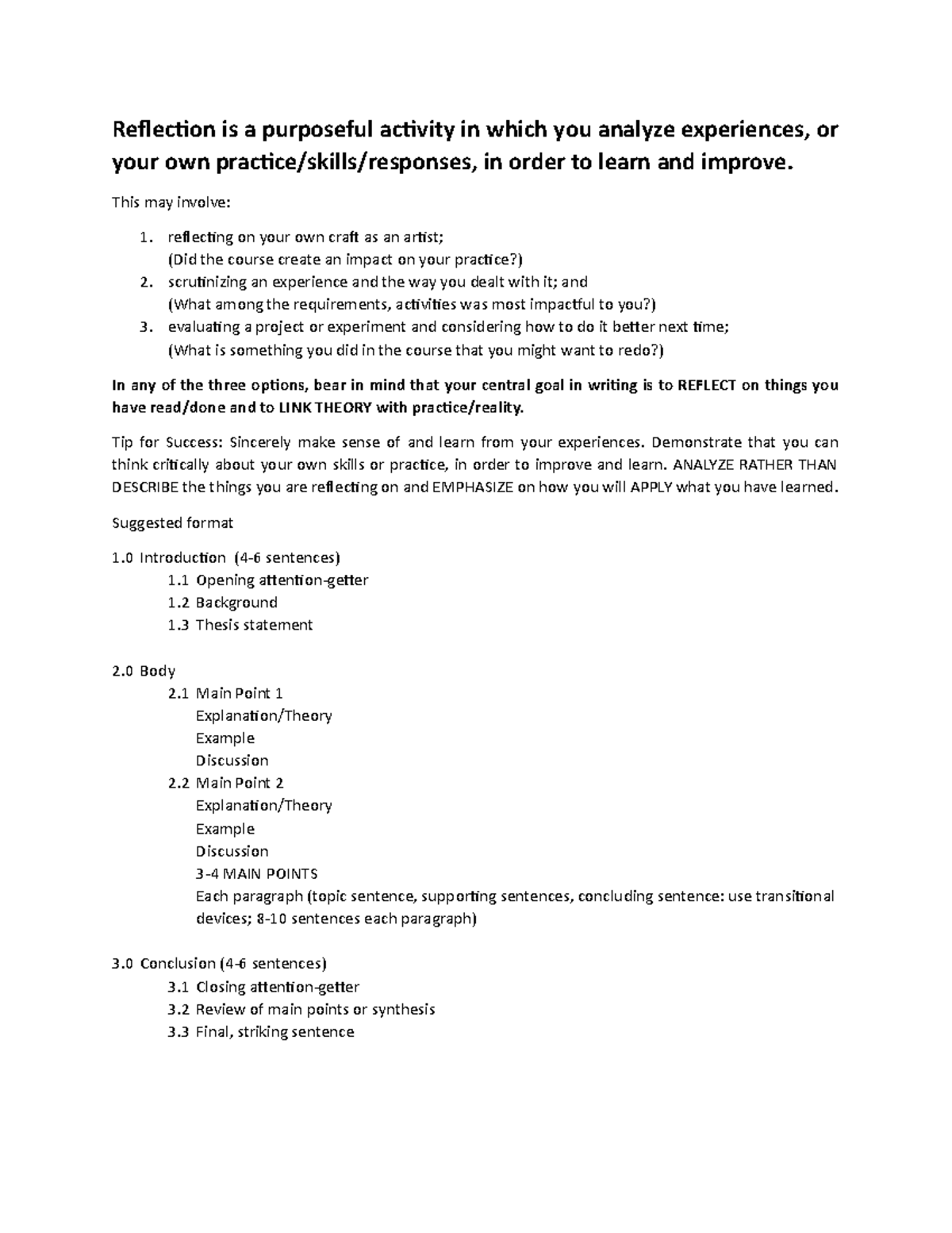 Individual Reflective Essay Guidelines - Reflection is a purposeful ...