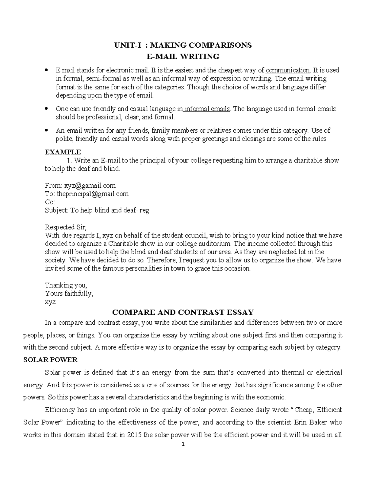 Professional English-II Notes - UNIT-I : MAKING COMPARISONS E-MAIL ...