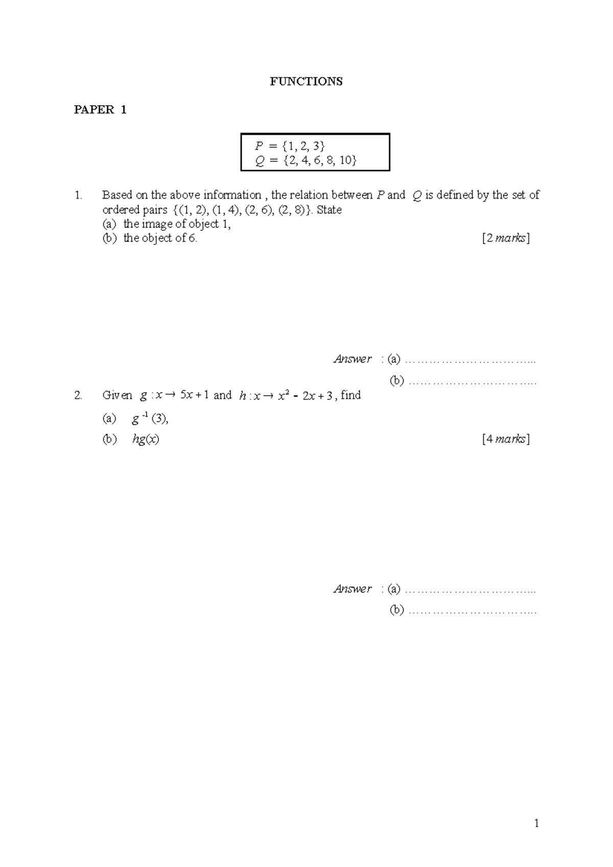 1 - akuajs add math - FUNCTIONS PAPER 1 Based on the above information ...