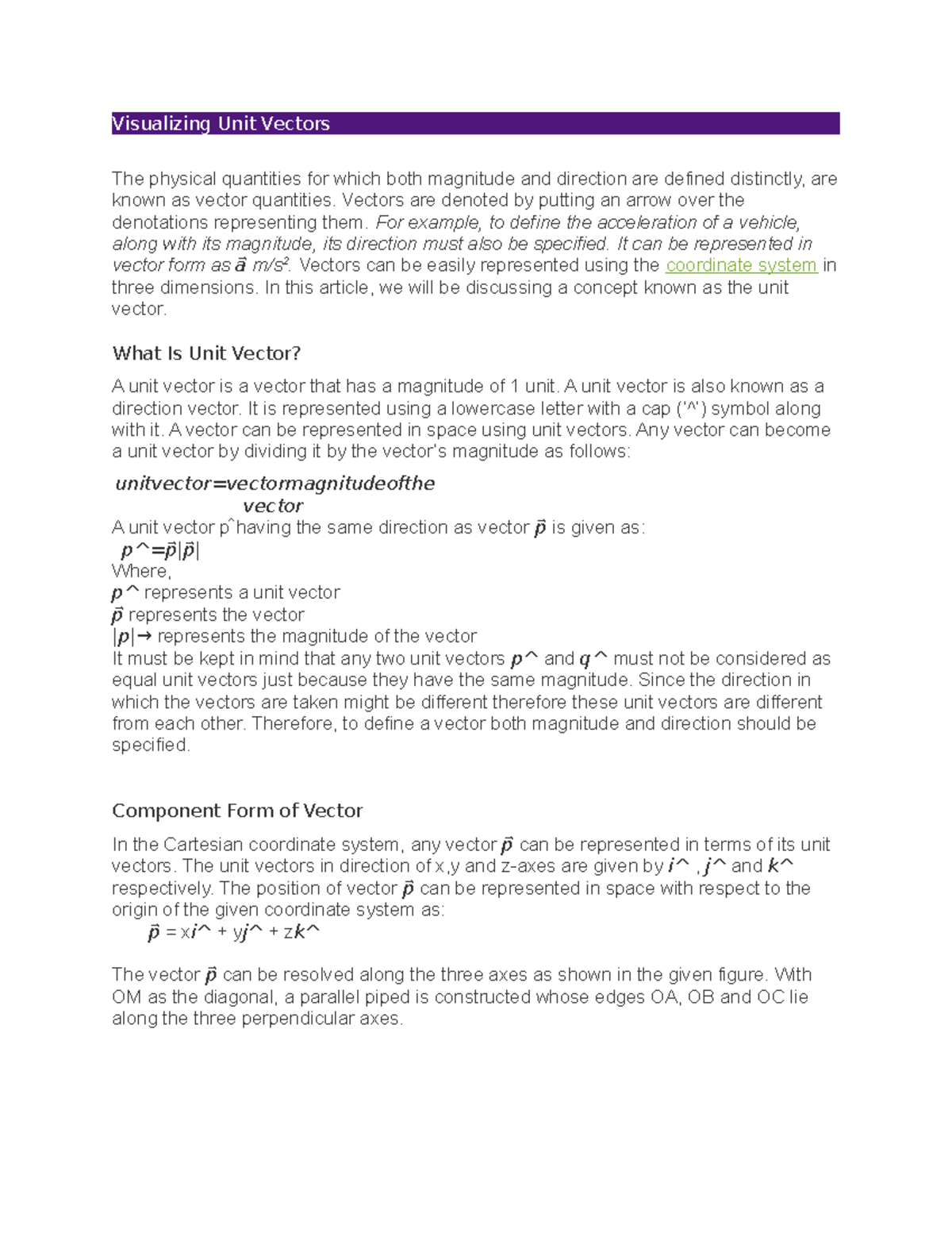 Visualising UNIT Vector ...