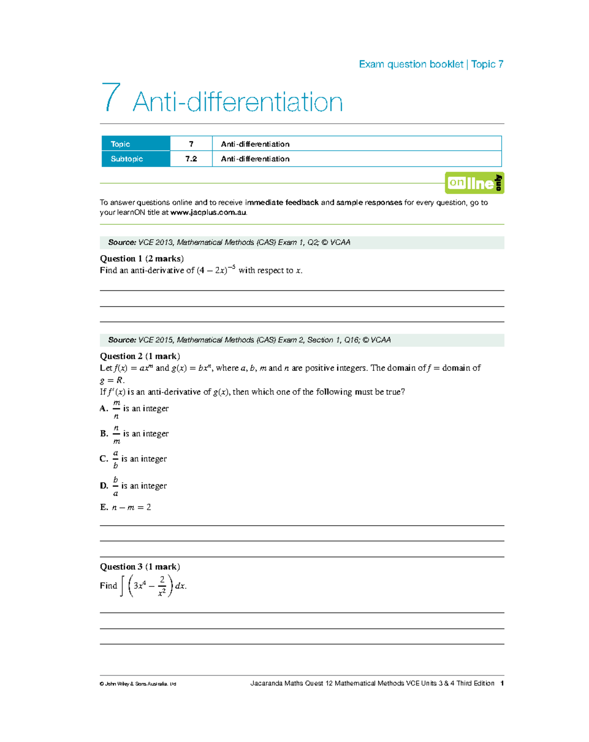 Ch7 Exam question booklet - Exam question booklet | Topic 7 7 Anti ...