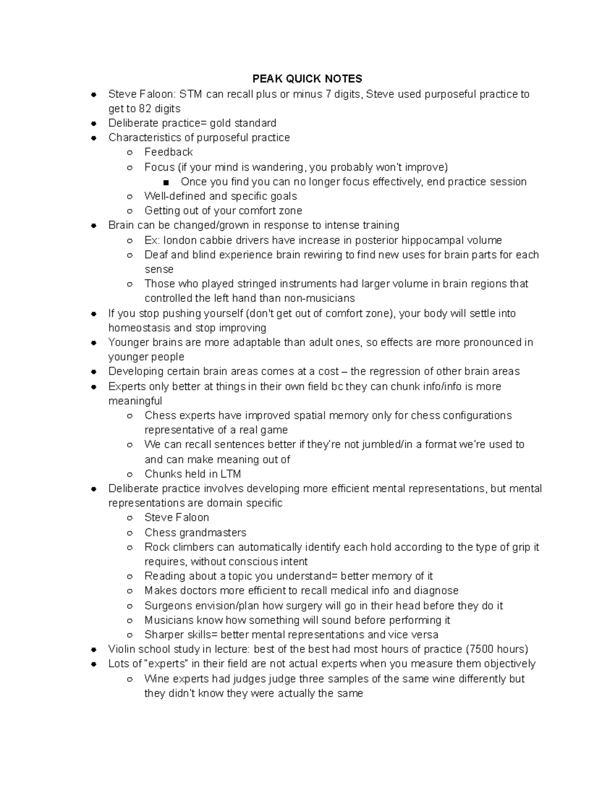 Book notes for Peak and Succeed books - PEAK QUICK NOTES Steve Faloon ...