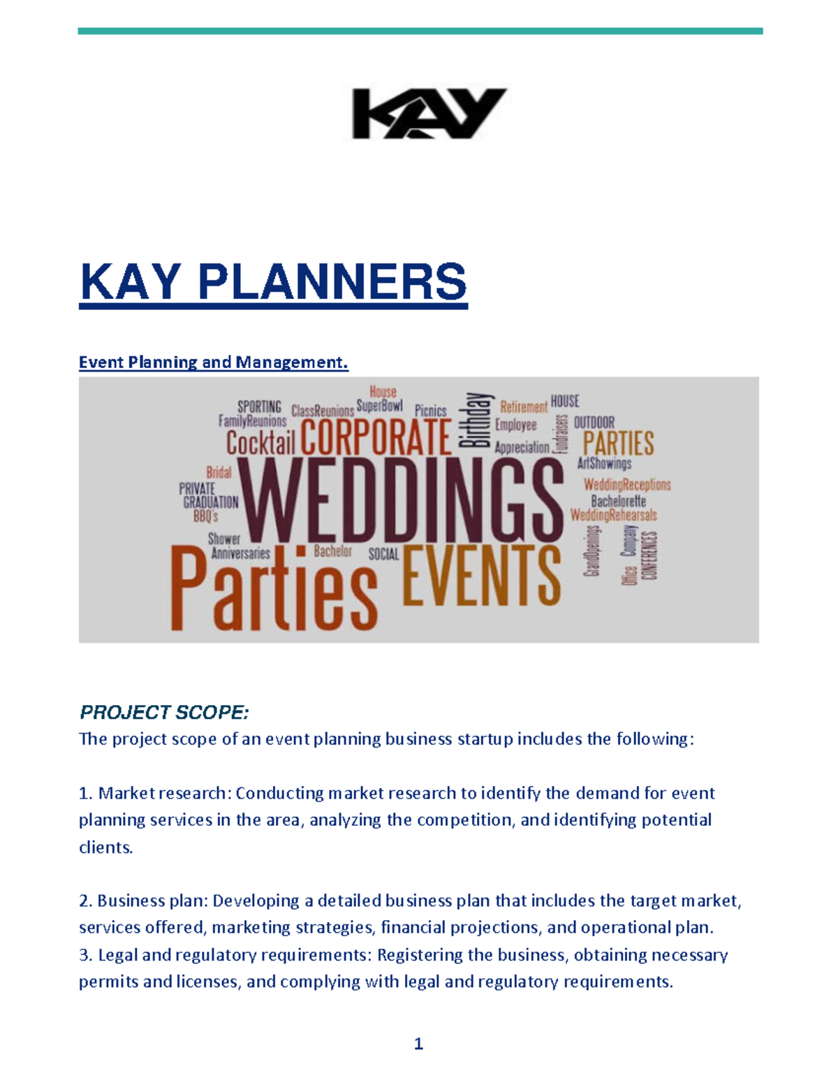 KAY Planners - ENTREPRENUERSHIP BUSINESS PLAN - KAY PLANNERS Event ...