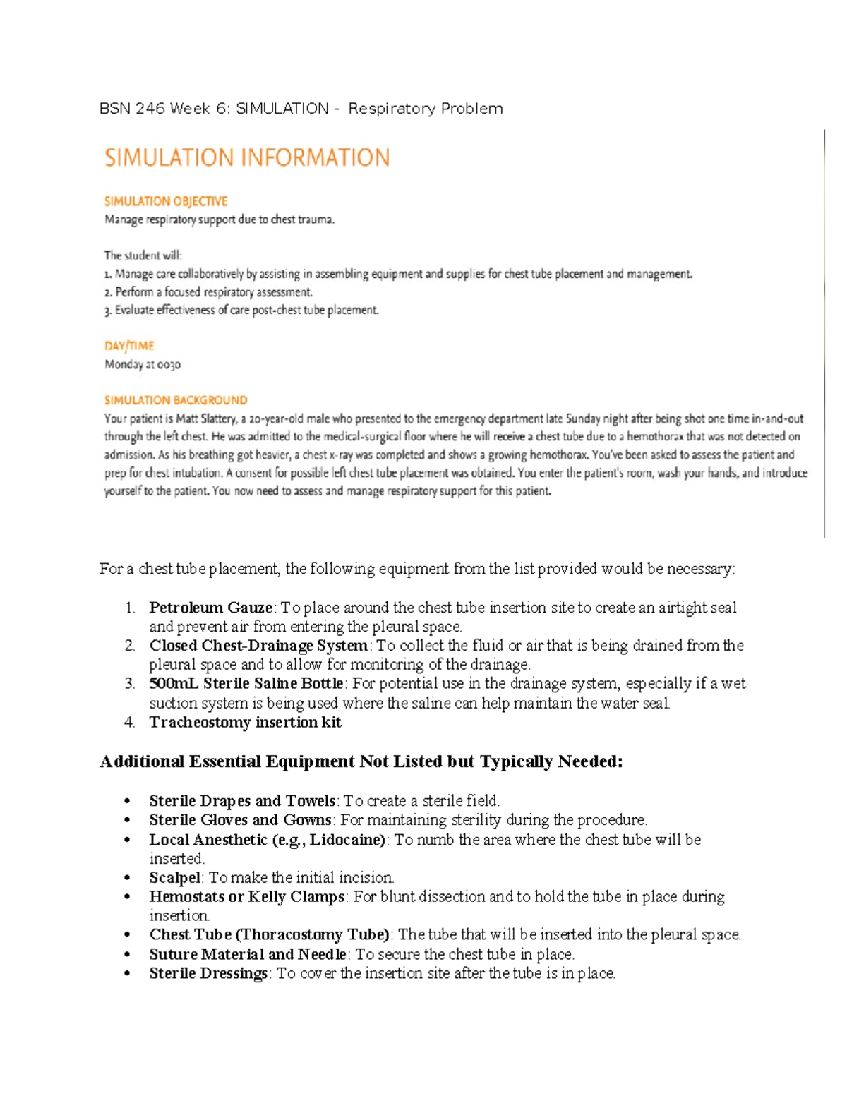 BSN 246 Week 6 Simulation Respiratory Problems - BSN 246 Week 6 ...
