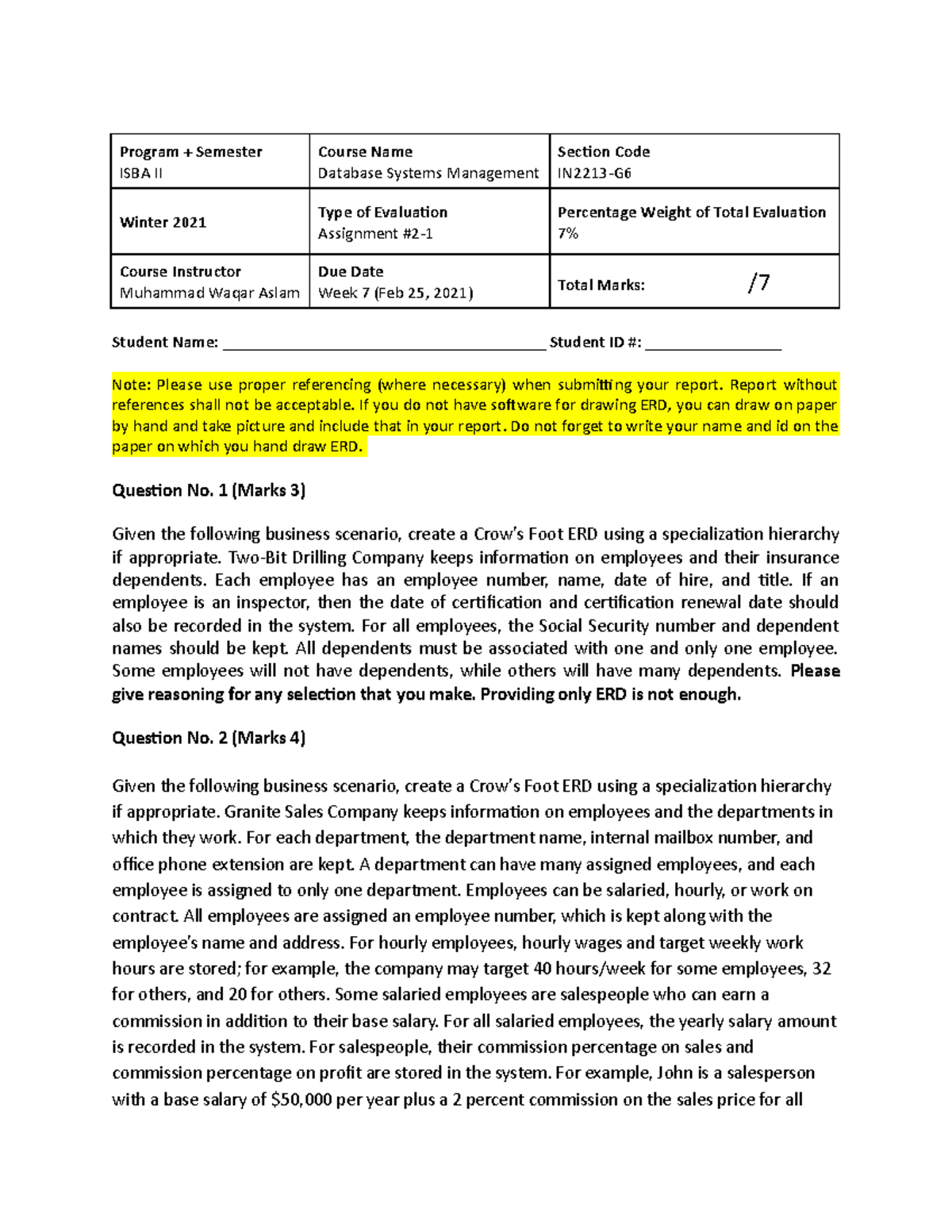 Xyz - xyz - Program + Semester ISBA II Course Name Database Systems ...