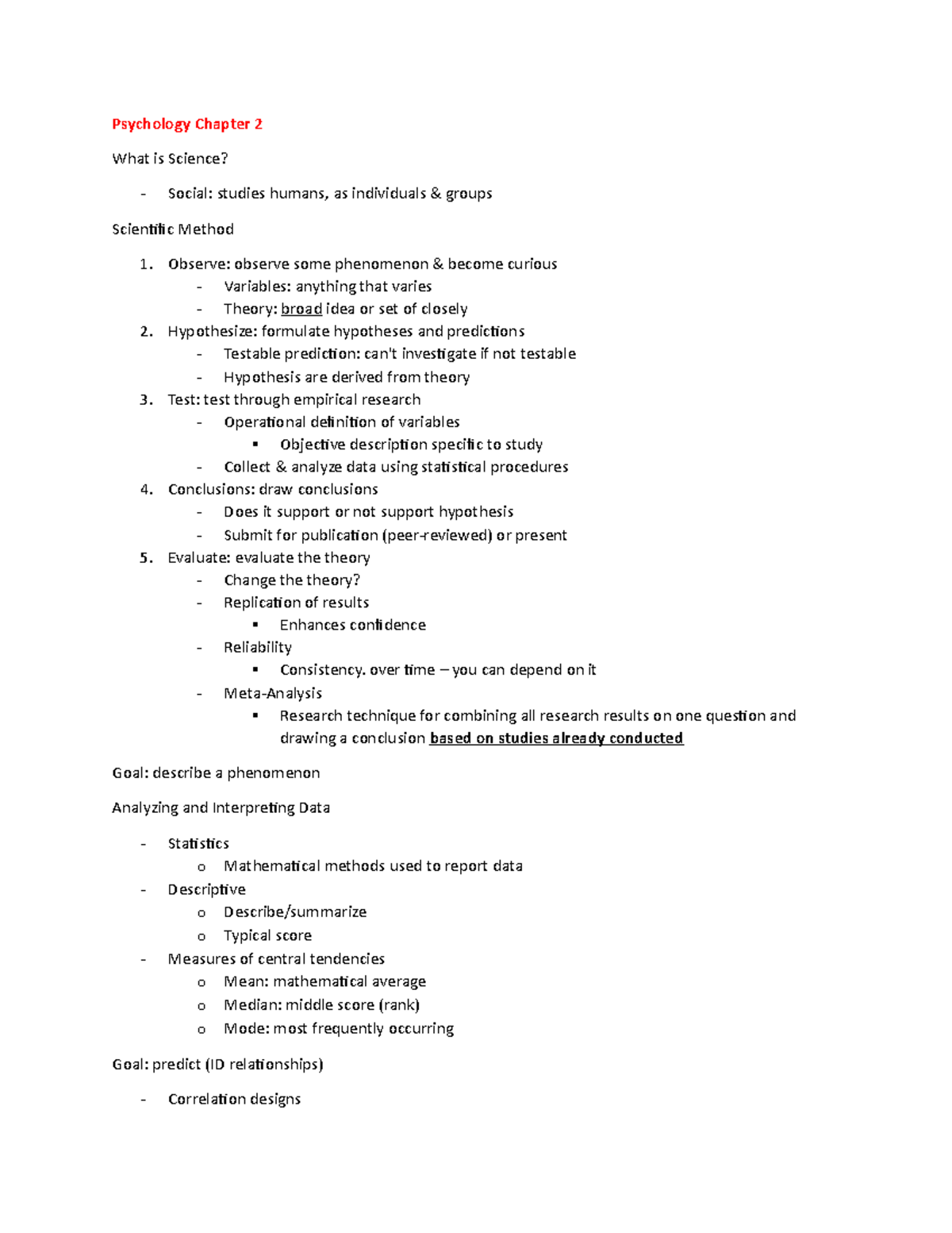 Psychology Chapter 2 - over time – you can depend on it Meta-Analysis ...