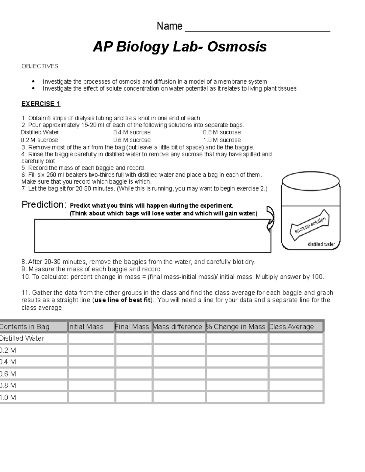 Ap bio diffusion lab AP (2) - AP Biology Lab- Osmosis OBJECTIVES ...