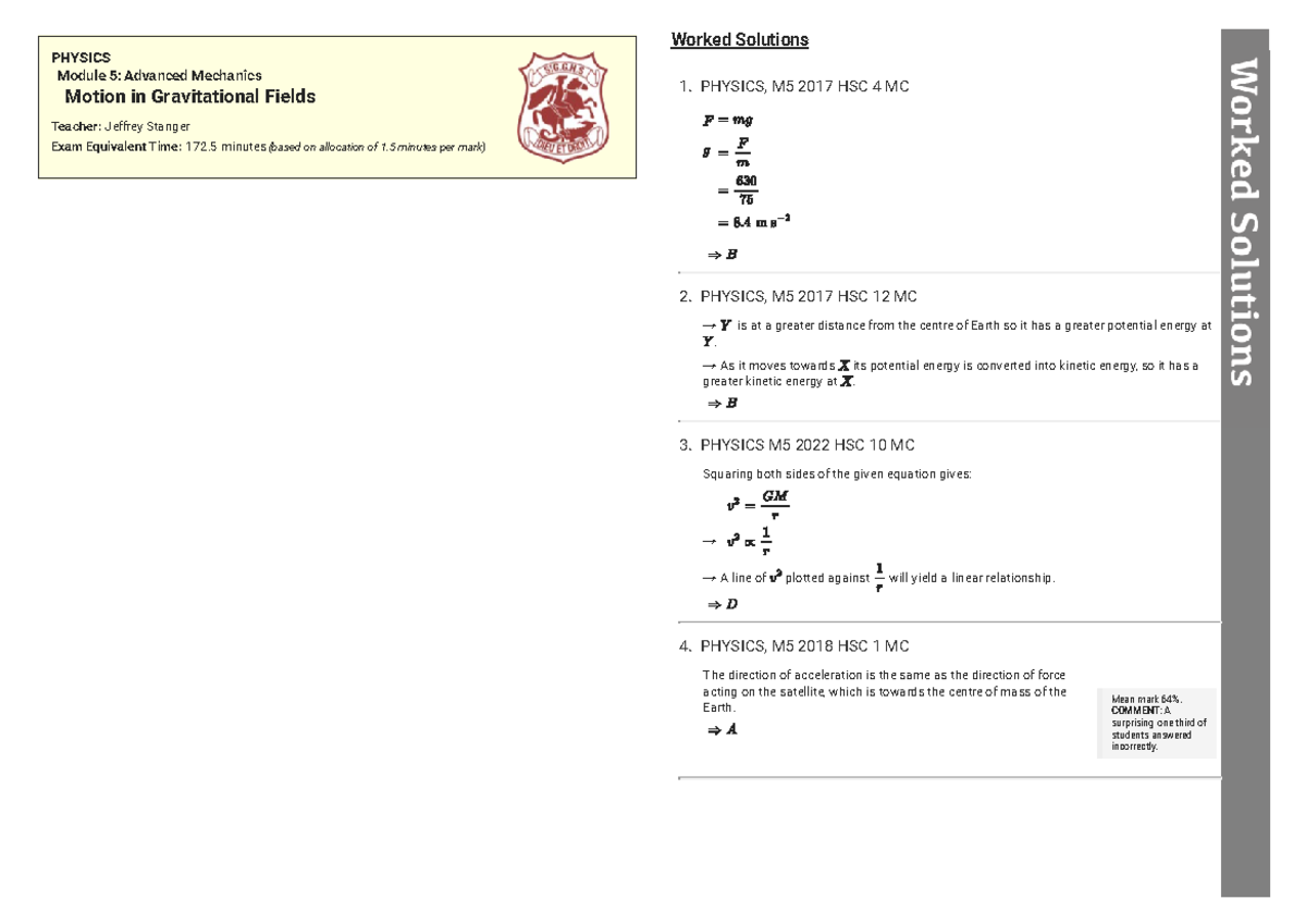 Module 5 Grav field A - PHYSICS Module 5: Advanced Mechanics Motion in ...