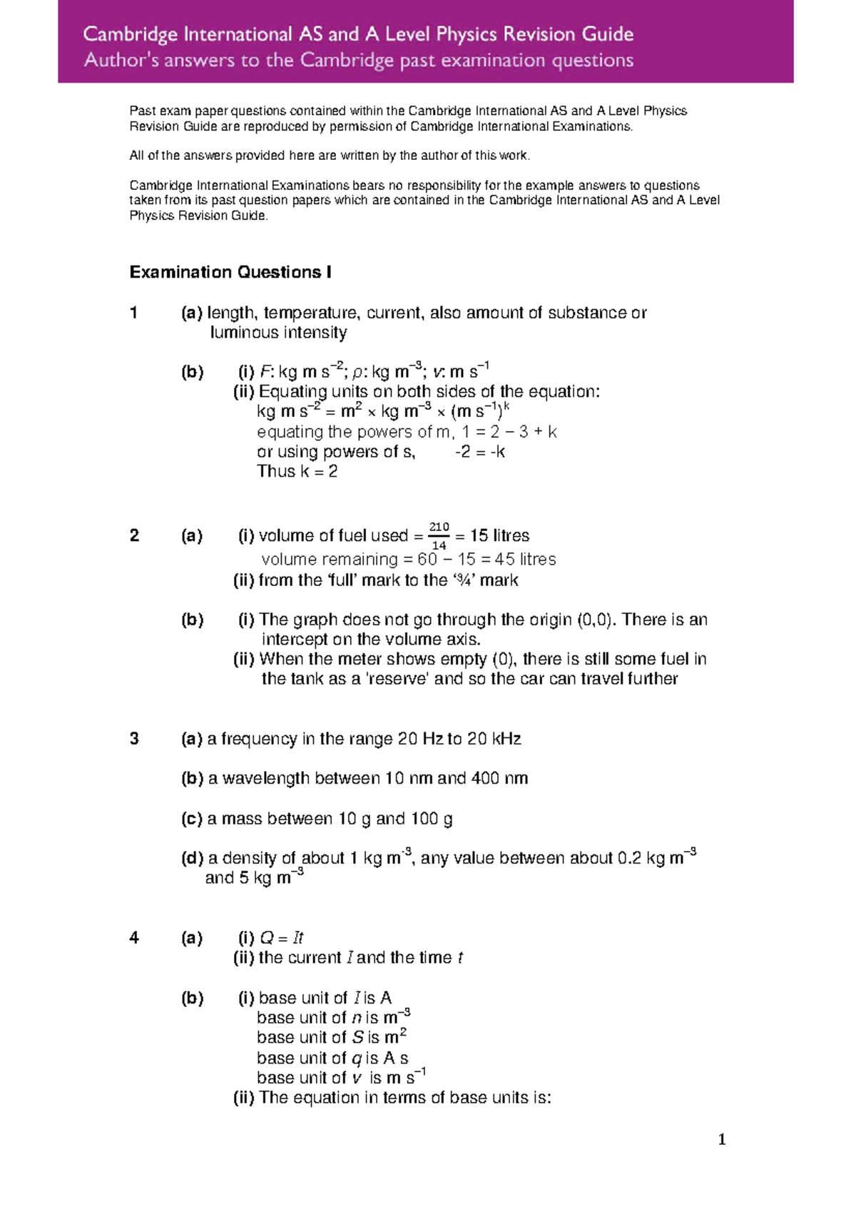 Cambridge International AS and A Level Physics Revision Guide Answers ...