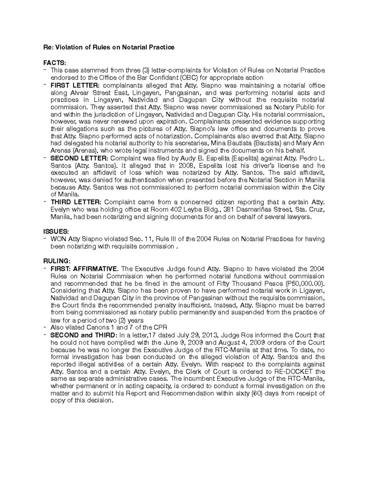 Digest — (11) Re- Violation of Rules on Notarial Practice - Re ...