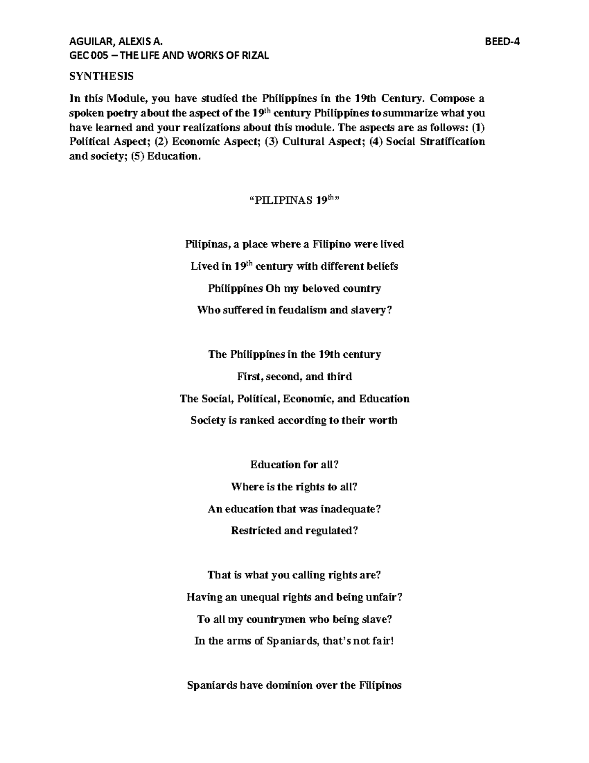 Synthesis - Module 3 - Reading in the Philippine History. Let us help ...