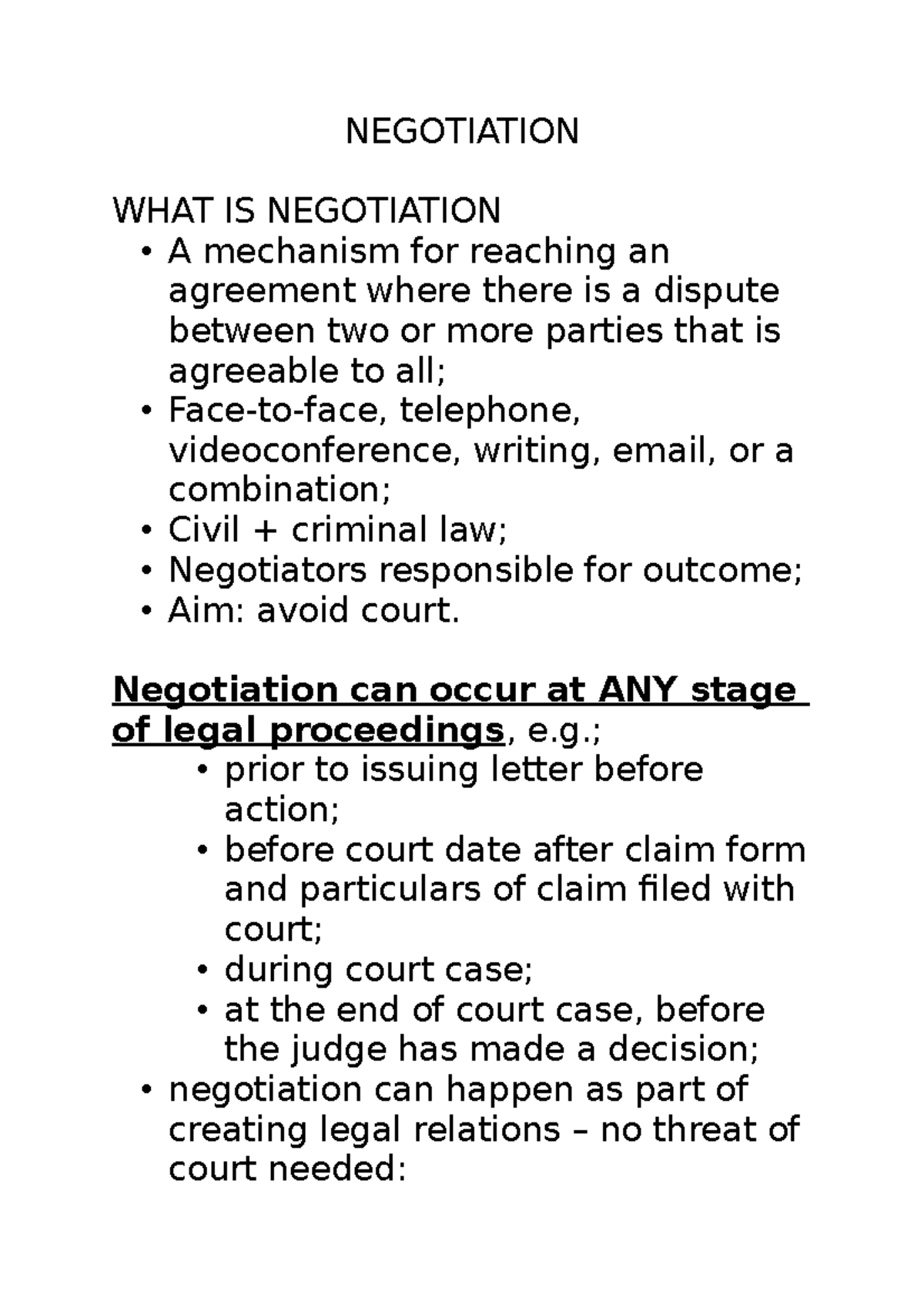 Lecture 7 Notes - NEGOTIATION WHAT IS NEGOTIATION A mechanism for ...