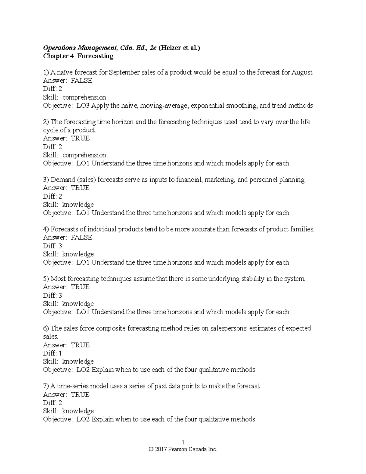 Operations Management Chapter 4 Forecasting Quiz - Studocu