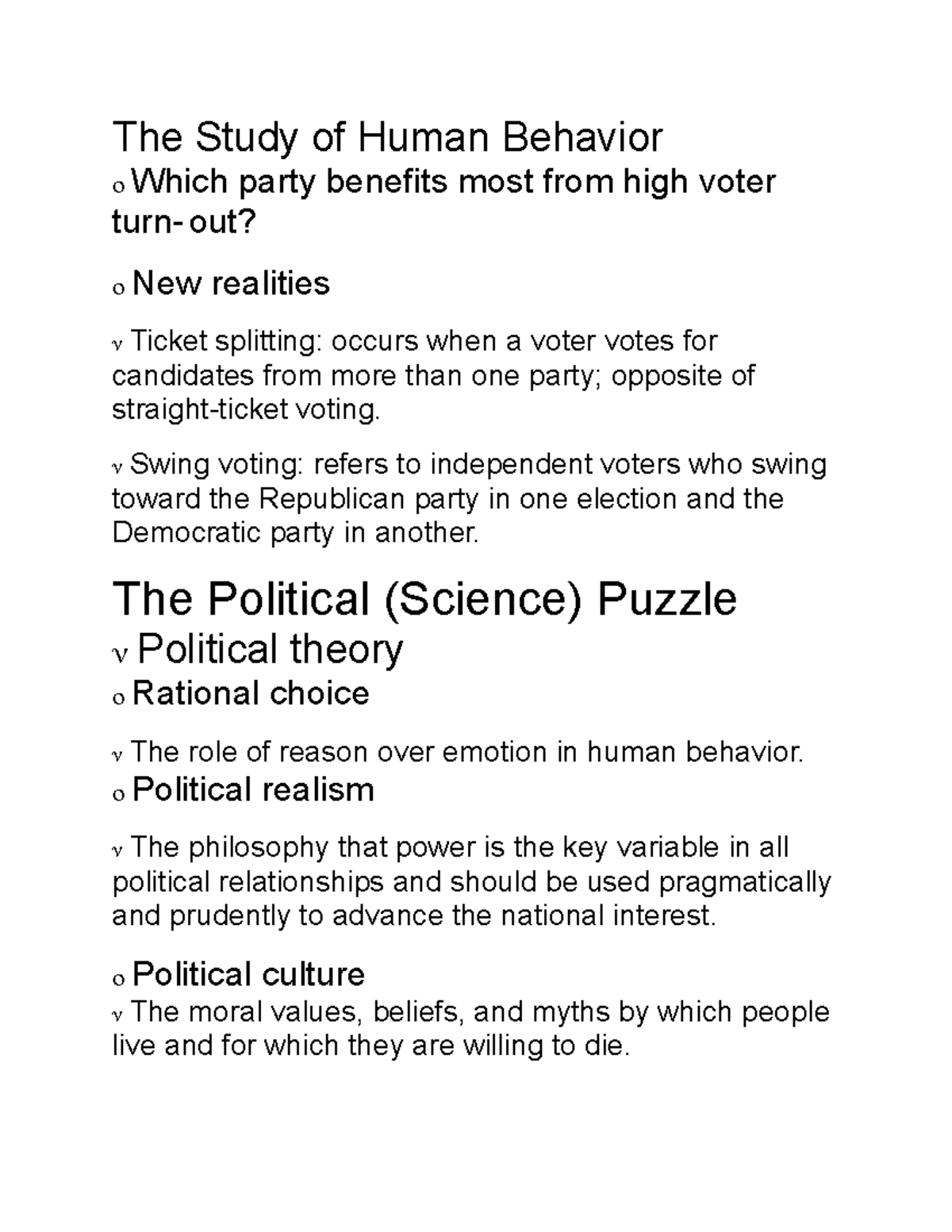Poli Sci chapter 2 - The Study of Human Behavior Which party benefits ...