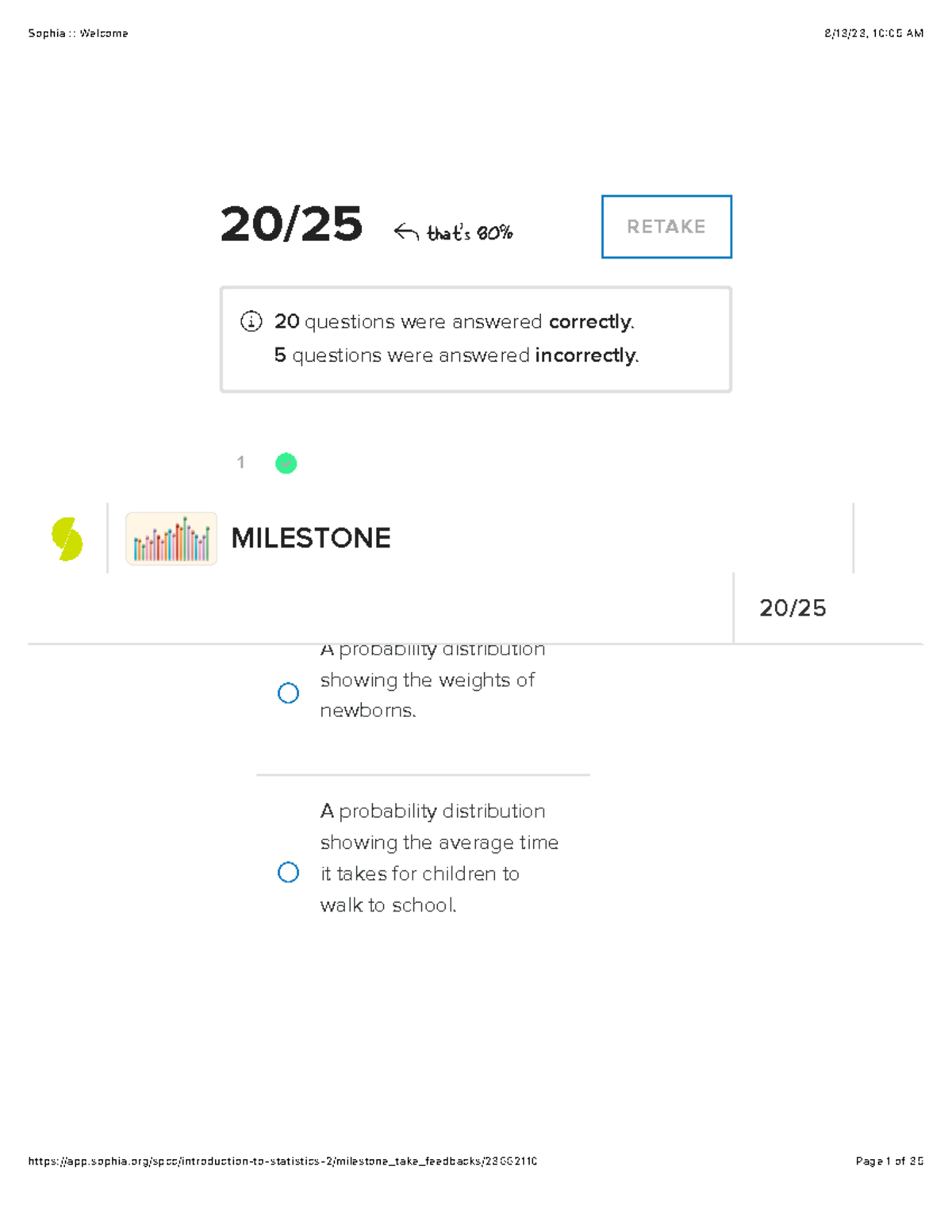Final Milestone Statistics - 1 20 / 25! that's 80% RETAKE " 20 ...