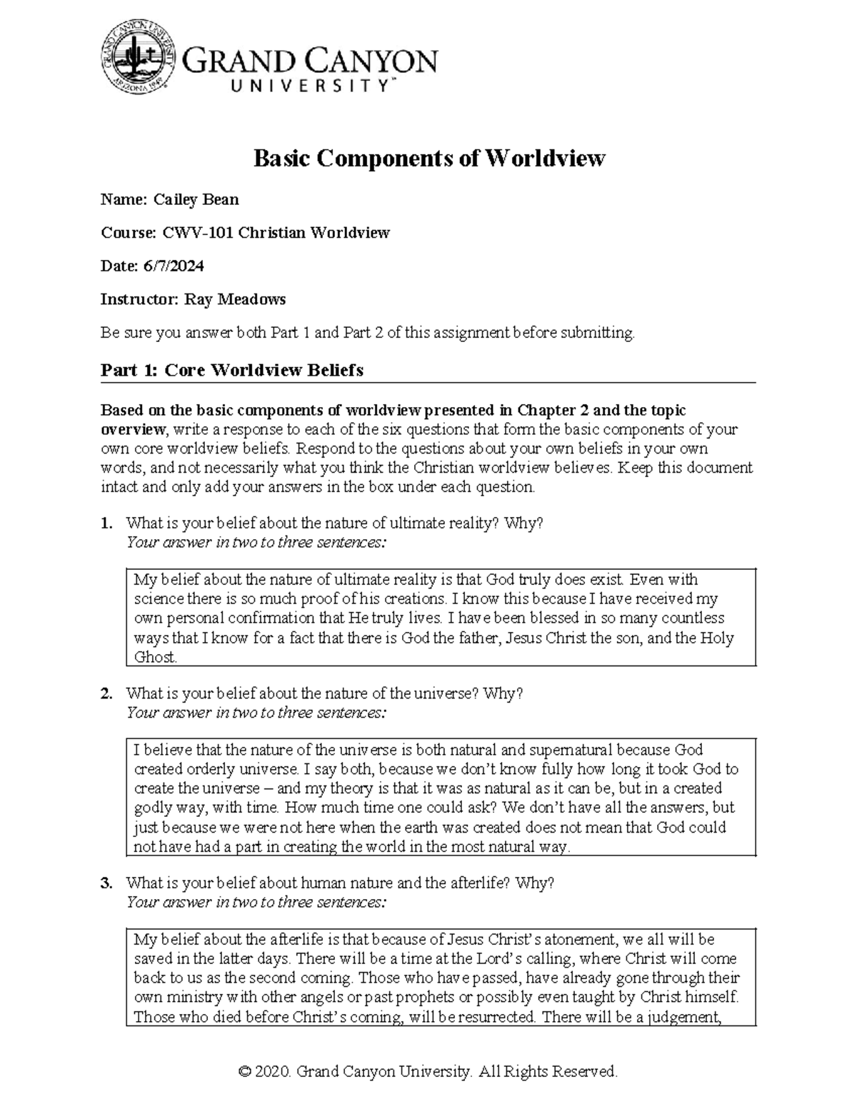 Christian Worldview CWV 101 301 RS Topic 1 Basic Components Of ...