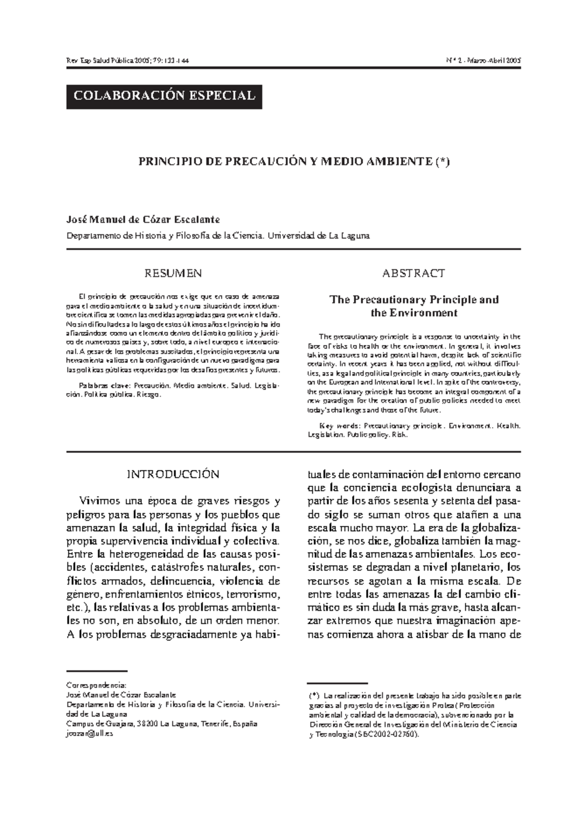 Núcleo 3 Nuestro lugar y nuestra salud - Rev Esp Salud P ̇blica 2005; 79: 133-144 N.∫ 2 - - Studocu