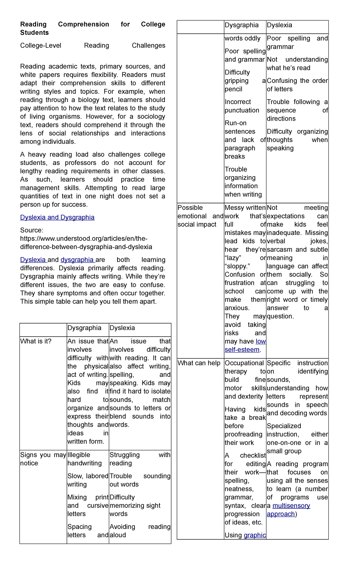 Reading Comprehension for College Students - Reading Comprehension for ...
