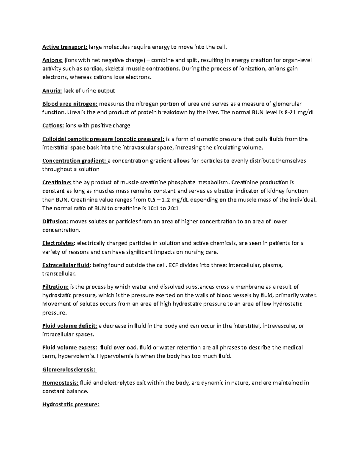 Chapter 8 keyterms - important key terms - Active transport: large ...