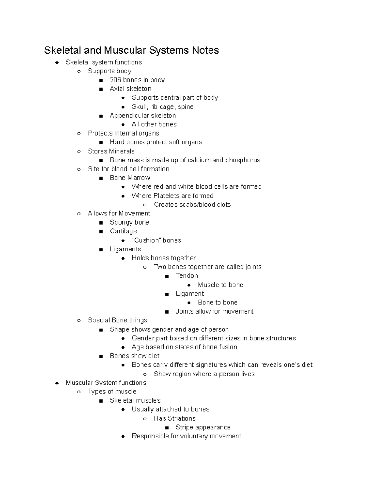 Skeletal and Muscular Systems Note - Studocu
