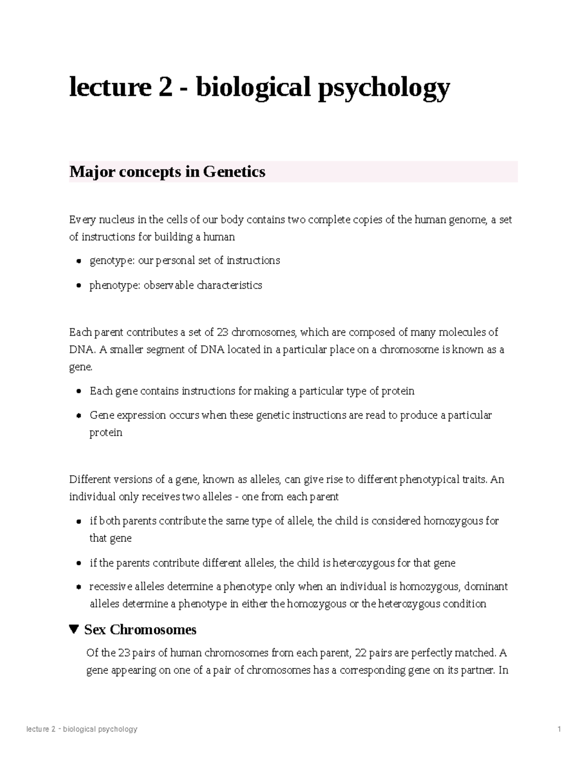 L2 - Biological Psychology - lecture 2 - biological psychology Major ...