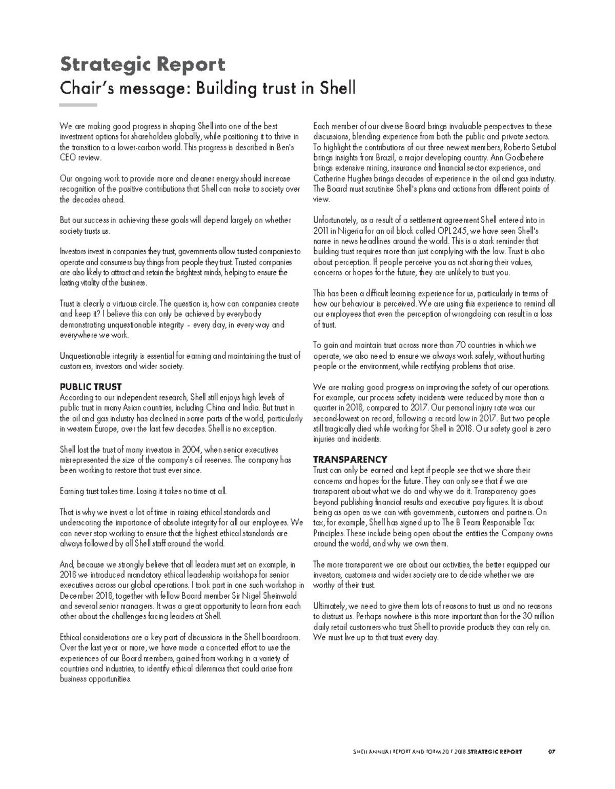 Strategic report shell ar18 - SHELL ANNUAL REPORT AND FORM 20 -F 2018 ...