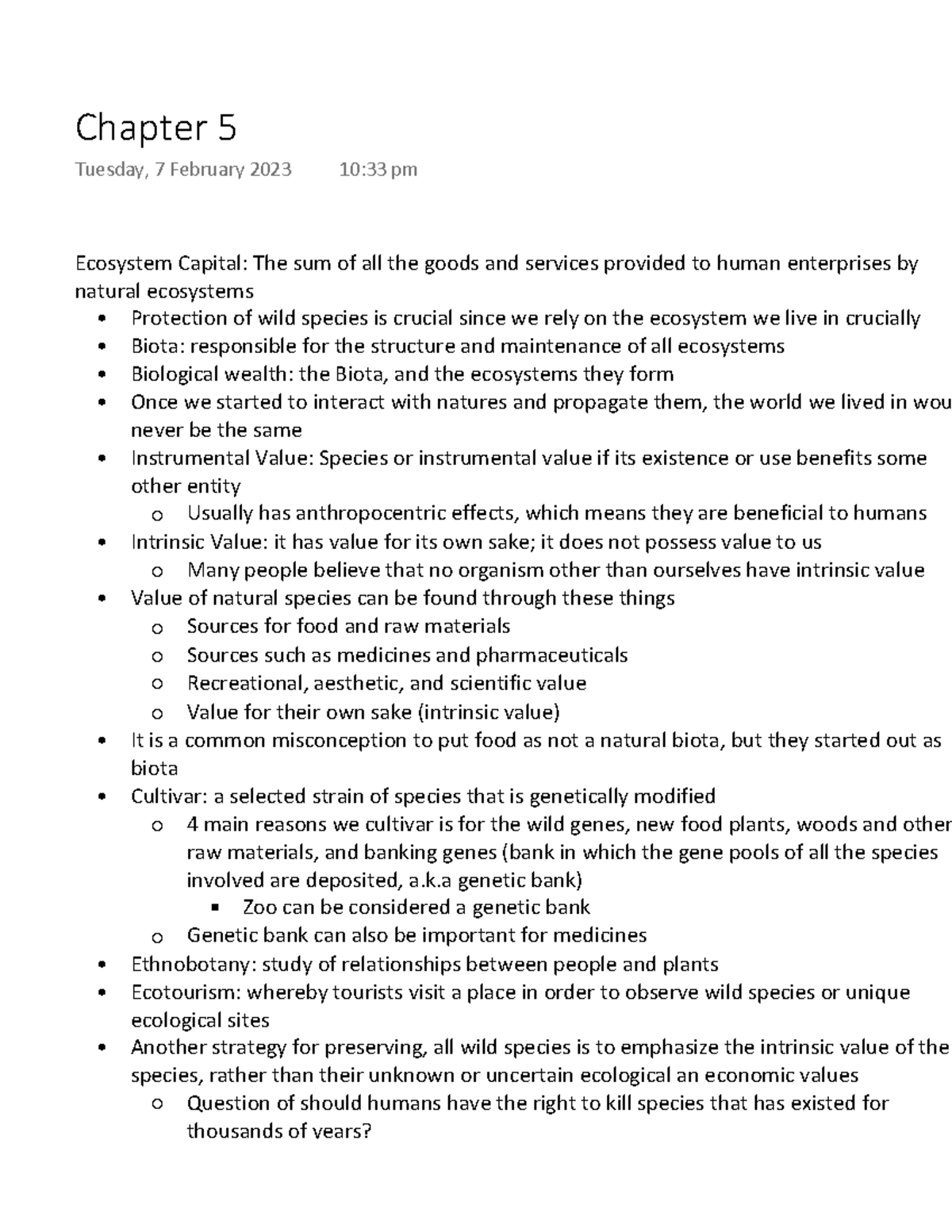 Chapter 5 - Ecosystem Capital: The sum of all the goods and services ...