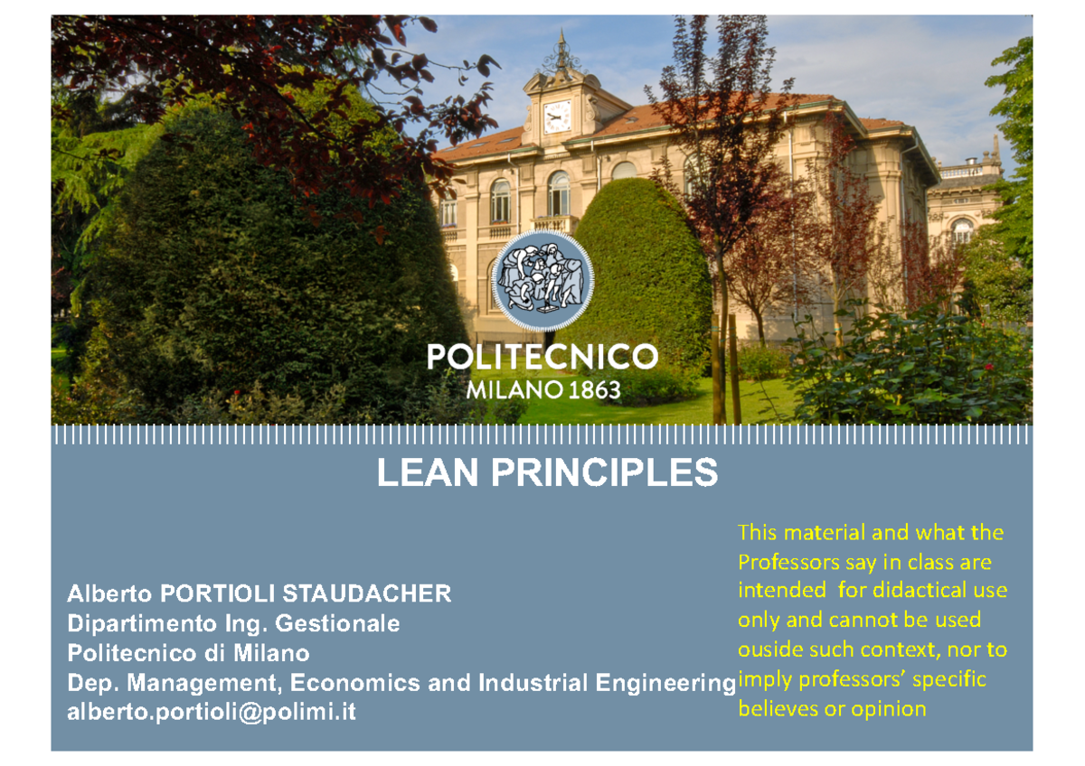 Lean management principles - Titolo presentazione sottotitolo Milano, XX mese 20XX LEAN ...