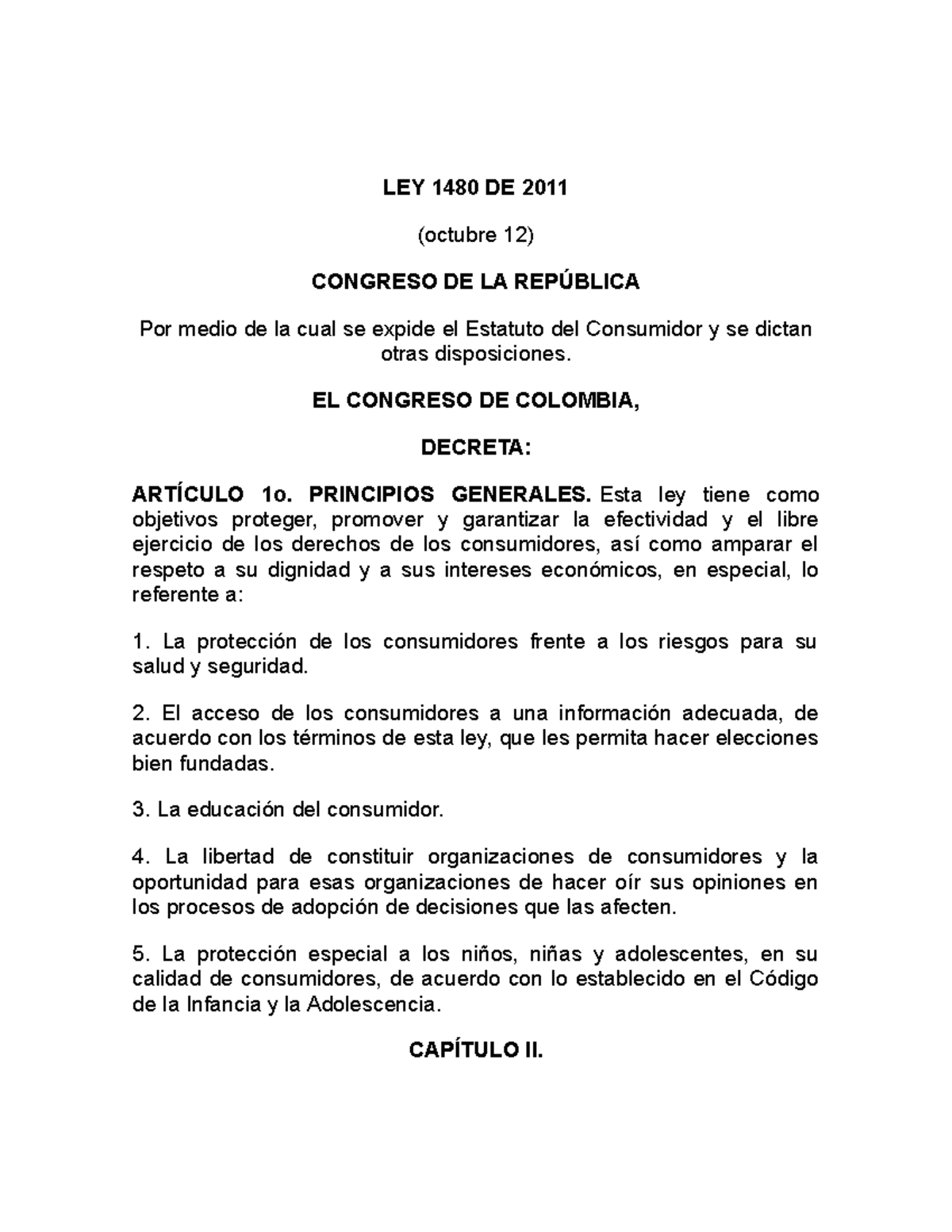 Consumidor Financiero - LEY 1480 DE 2011 (octubre 12) CONGRESO DE LA ...